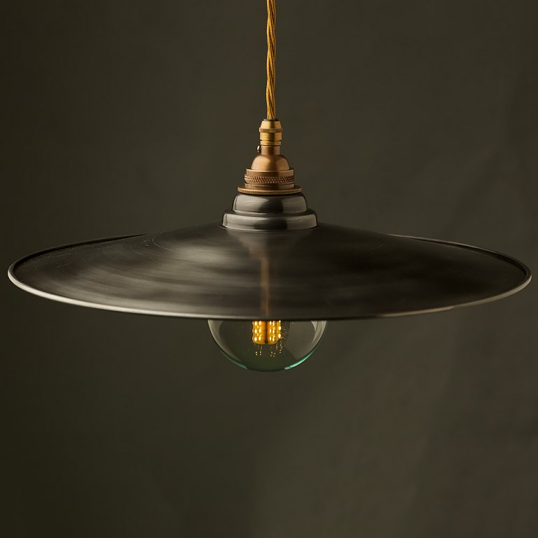 Antiqued Steel Flat Shade Brass E26 Pendant