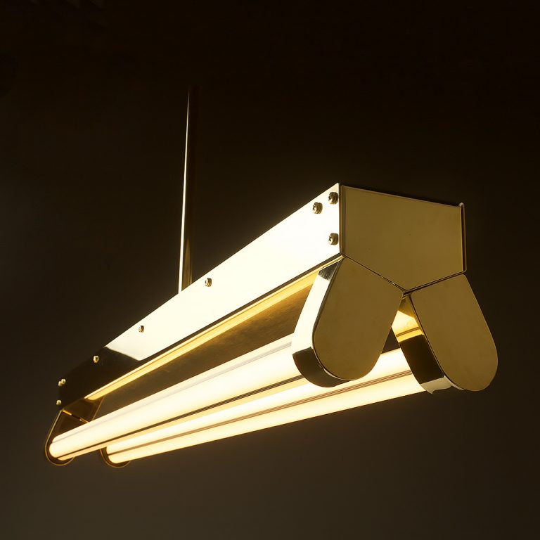 Polished Brass Art Deco Twin LED Tube Light • Edison Light Globes 120V