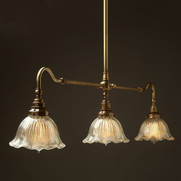 Antique Brass Single Drop Billiard Table Light • Edison Light Globes 120V