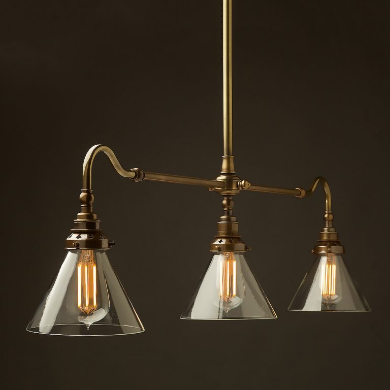 Antique Brass Single Drop Billiard Table Light • Edison Light Globes 120V