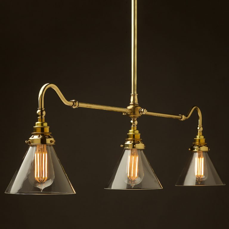 Polished Brass Single Drop Billiard Table Light • Edison Light Globes 120V