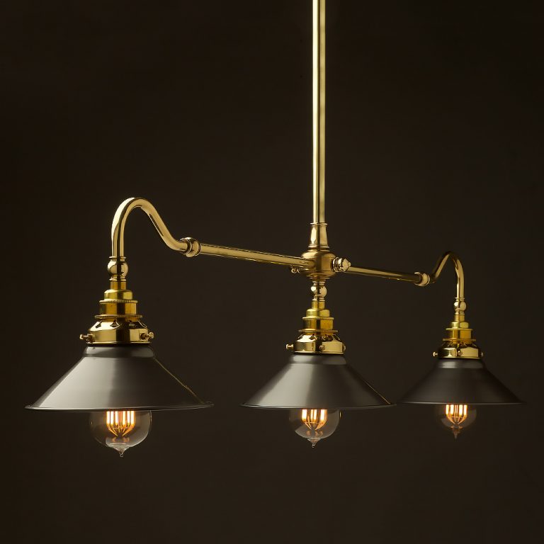 Polished Brass Single Drop Billiard Table Light • Edison Light Globes 120V