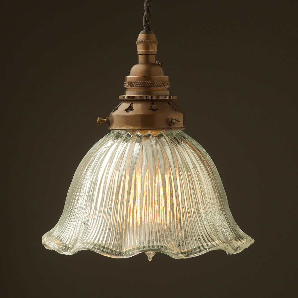 Medium fluted holophane glass Pendant