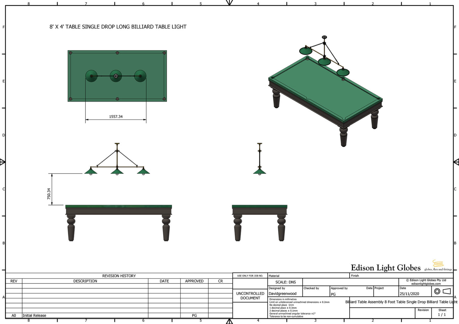 Billiard table lights • Edison Light Globes 120V
